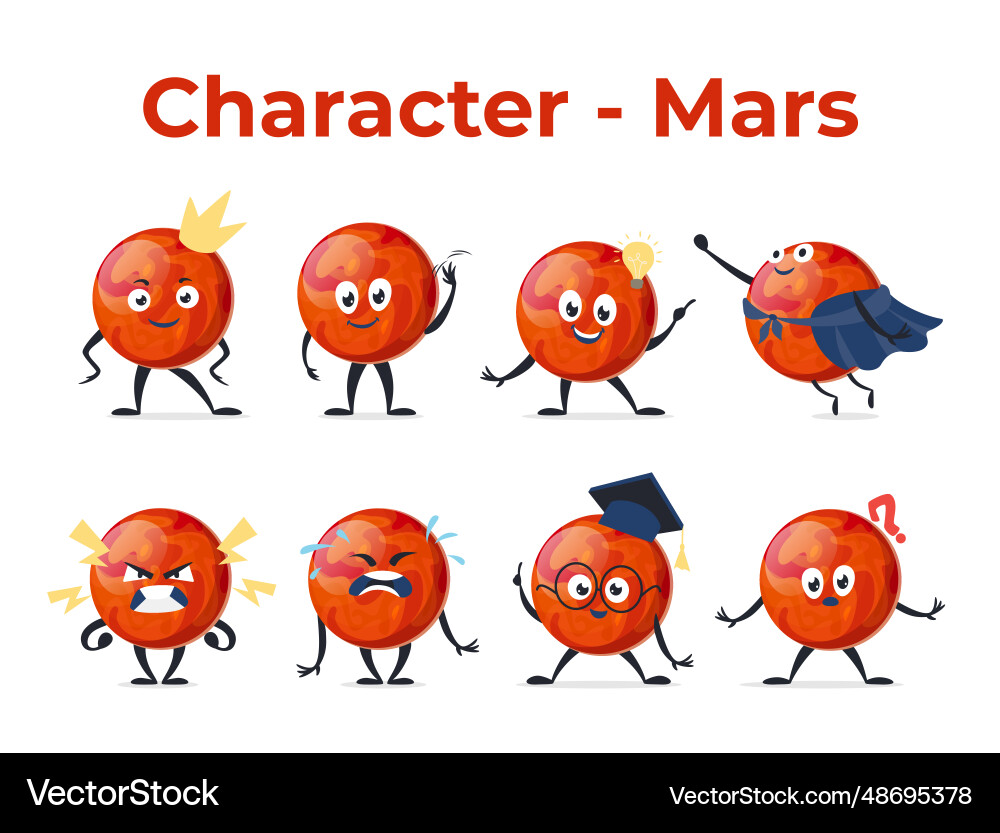 Mars red planet funny character set cartoon Vector Image