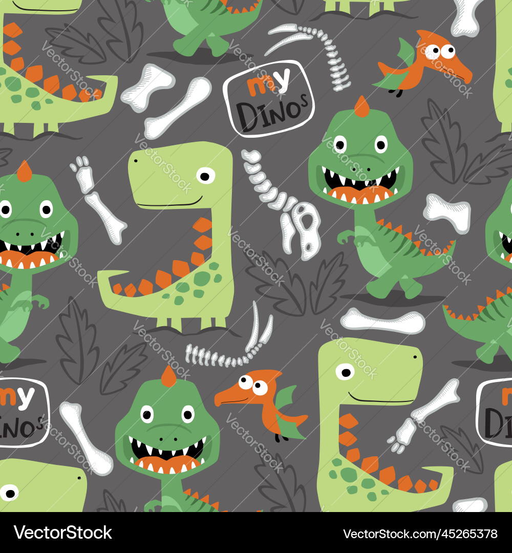 Seamless pattern of dinosaurs cartoon Royalty Free Vector