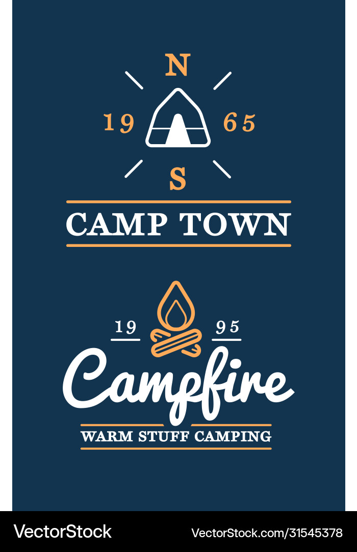 Set camp logo with campfire and tent Royalty Free Vector