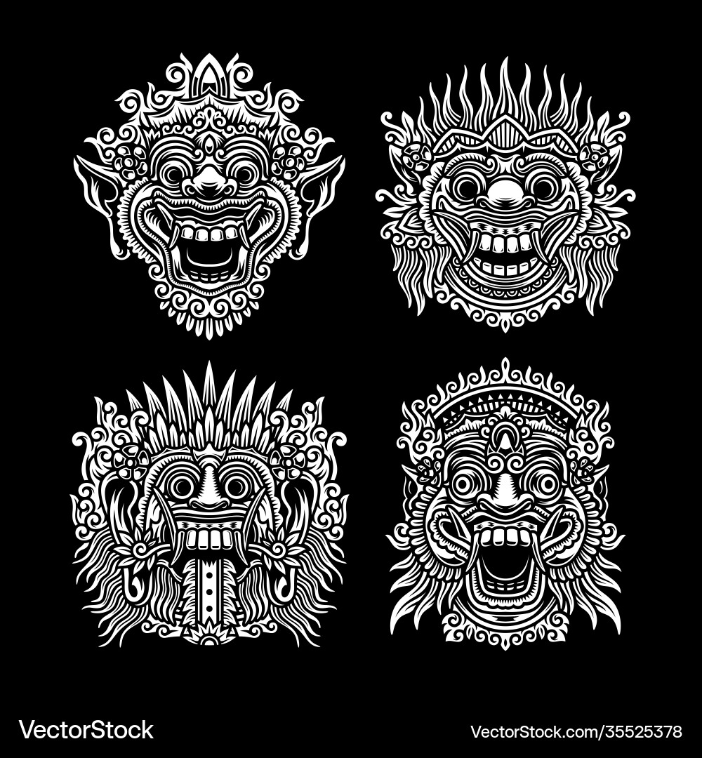 Traditional balinese mask collection Royalty Free Vector