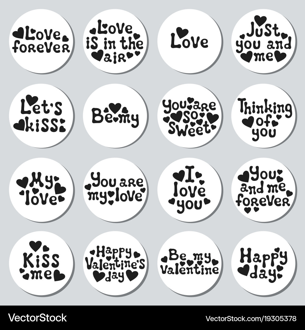 Valentines day round stickers set romantic labels Vector Image
