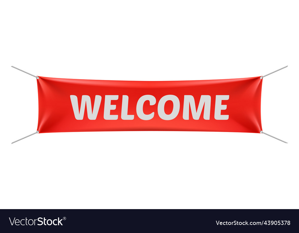 Welcome banner hanging realistic red canvas Vector Image