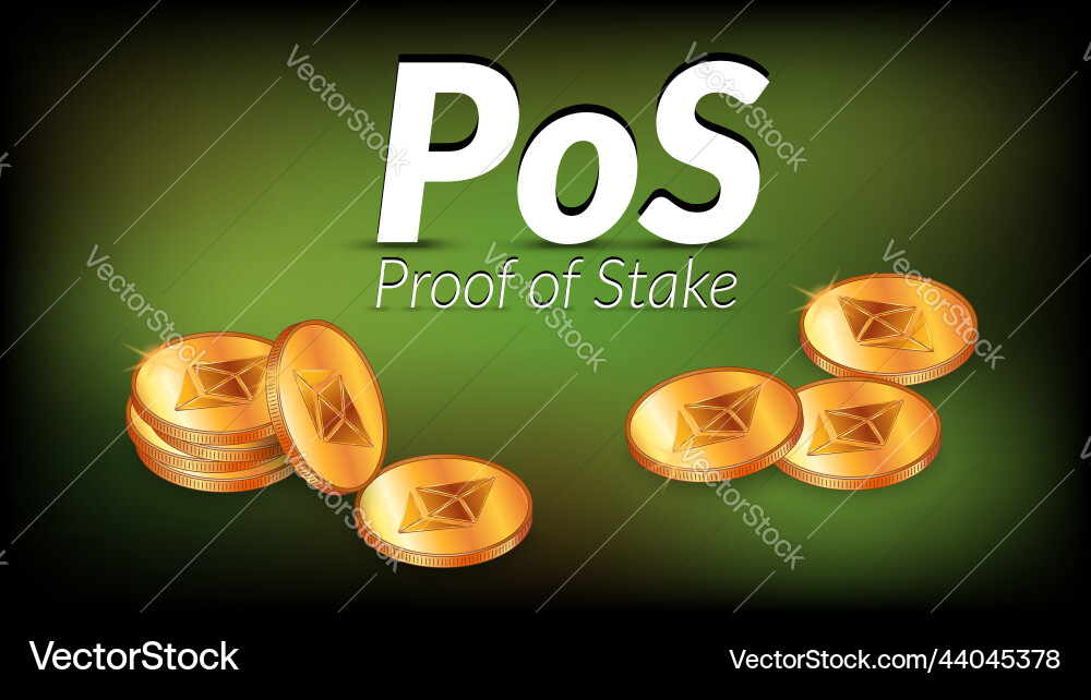 White text pos proof of stake with isometric Vector Image