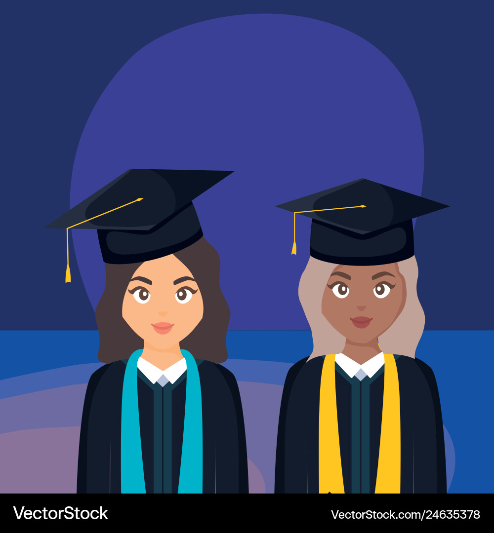 Young students graduated girls diversity Vector Image