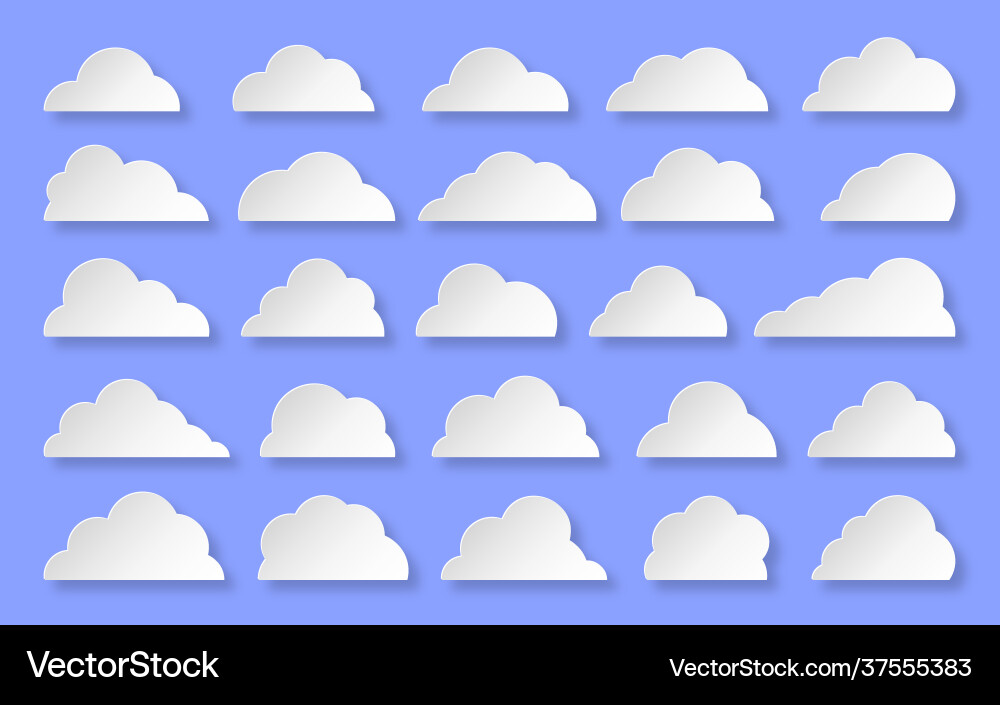 Cloud shapes origami white paper cut web icon set Vector Image