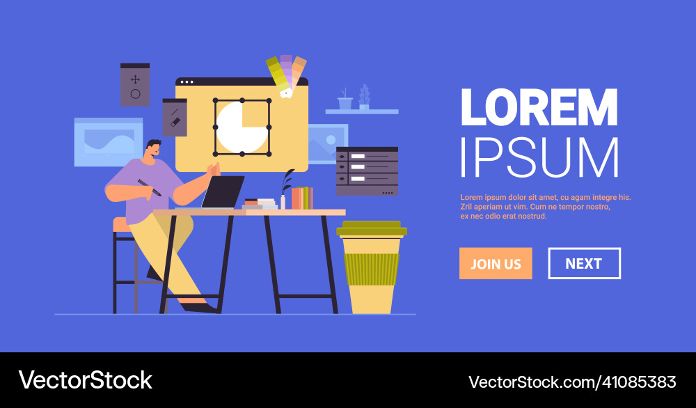 Designer drawing with pen in graphic editor Vector Image