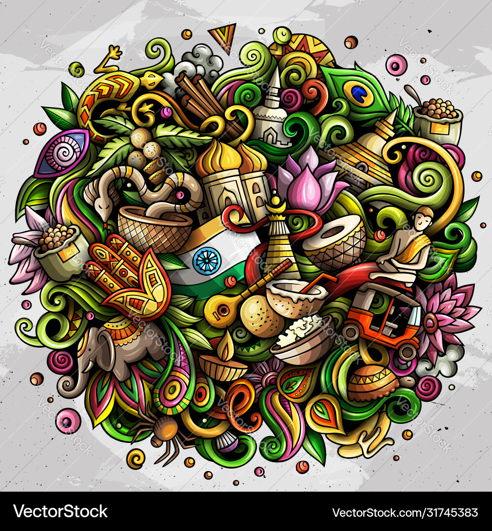India hand drawn cartoon doodles Royalty Free Vector Image