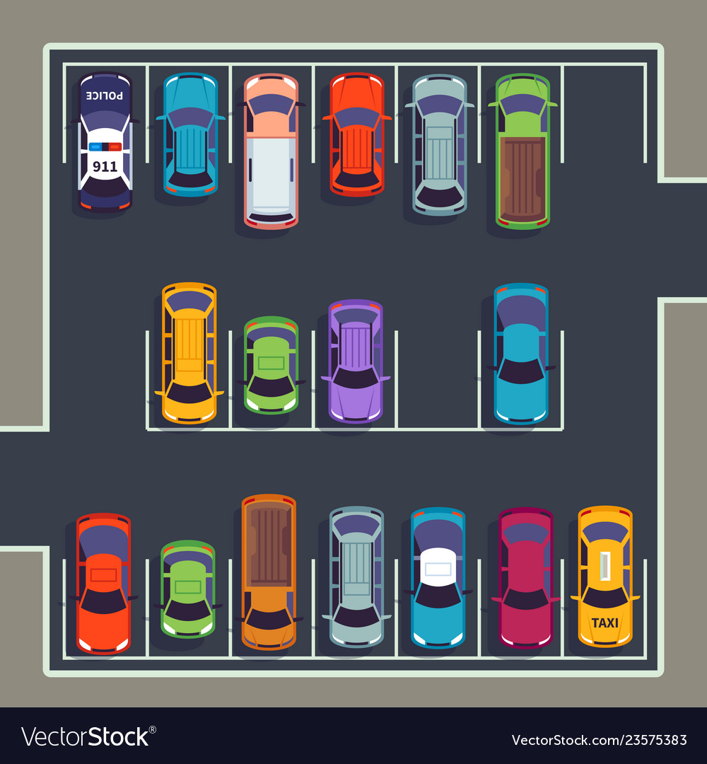 Parking top view many cars on parking zone Vector Image