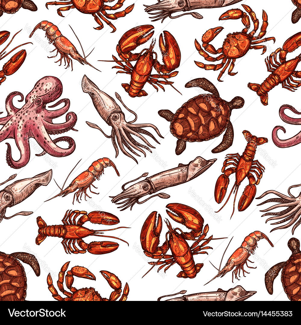 Sea mollusks and animals seamless pattern Vector Image