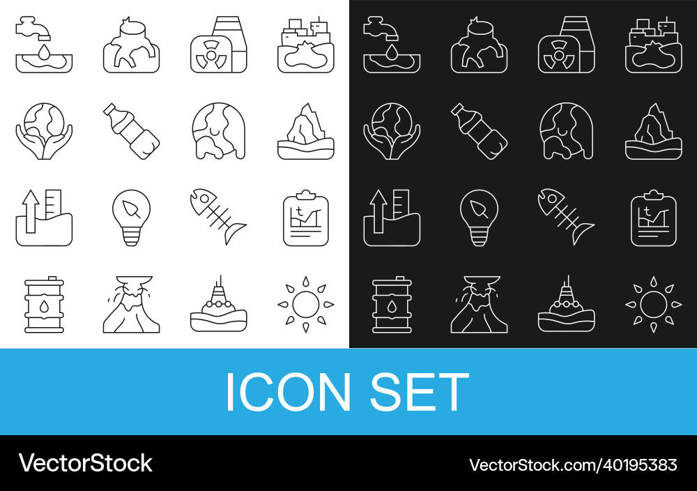 Set line sun global warming iceberg nuclear Vector Image
