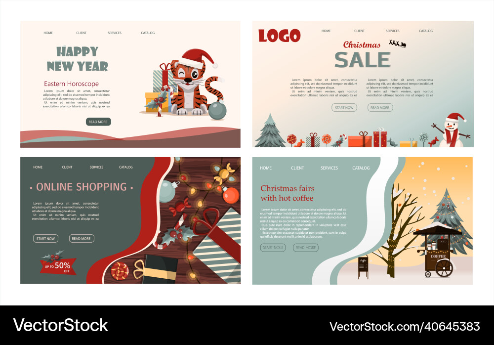 Web christmas pages with christmas tree gifts Vector Image