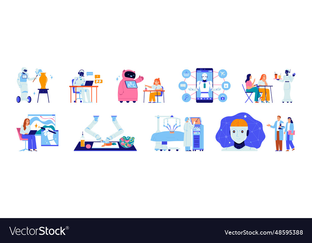 Artificial intelligence flat set Royalty Free Vector Image