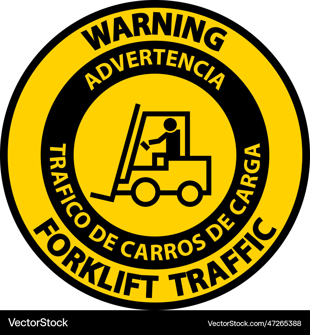 Bilingual warning forklift traffic floor sign Vector Image