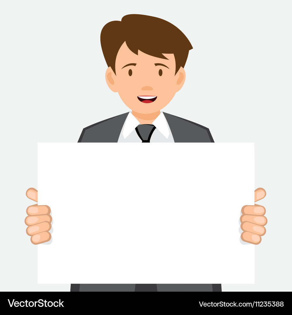 Business man keeps big white card Royalty Free Vector Image