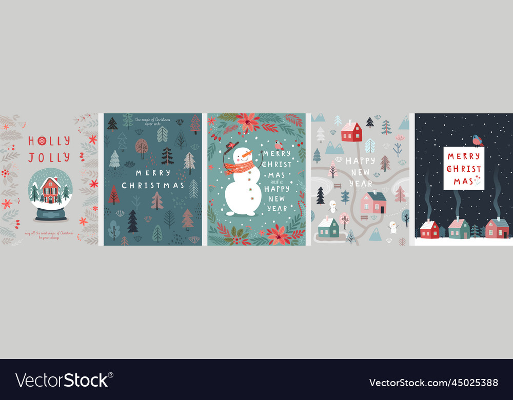 Christmas card set - hand drawn cute flyers Vector Image Christmas card set - hand drawn cute flyers Vector Image