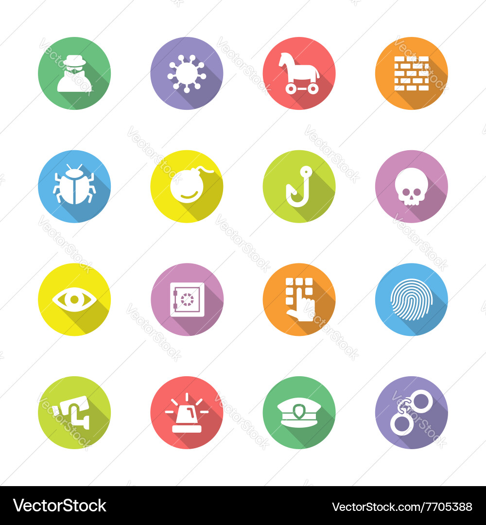 Colorful flat icon set 7 on circle with long shado