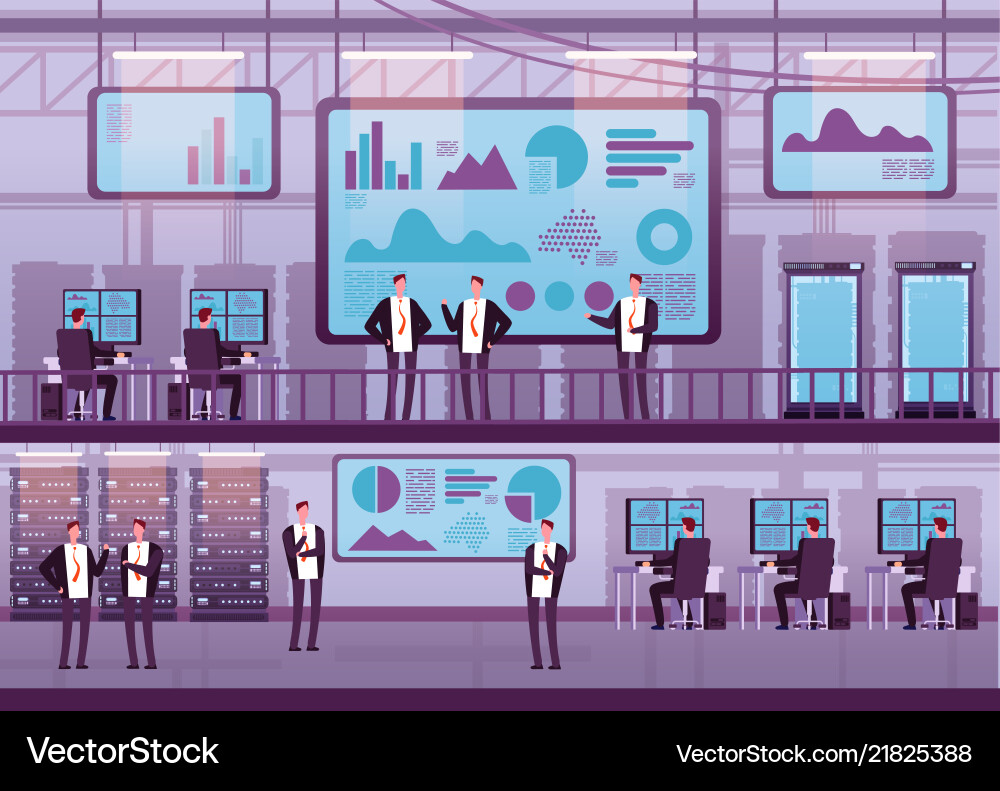 Control center business people working with Vector Image