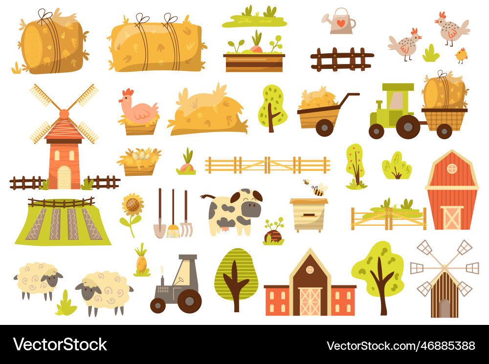 Farming mega set elements in flat design Vector Image