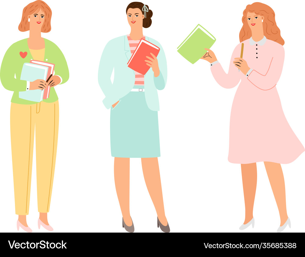 Female characters holding books Royalty Free Vector Image