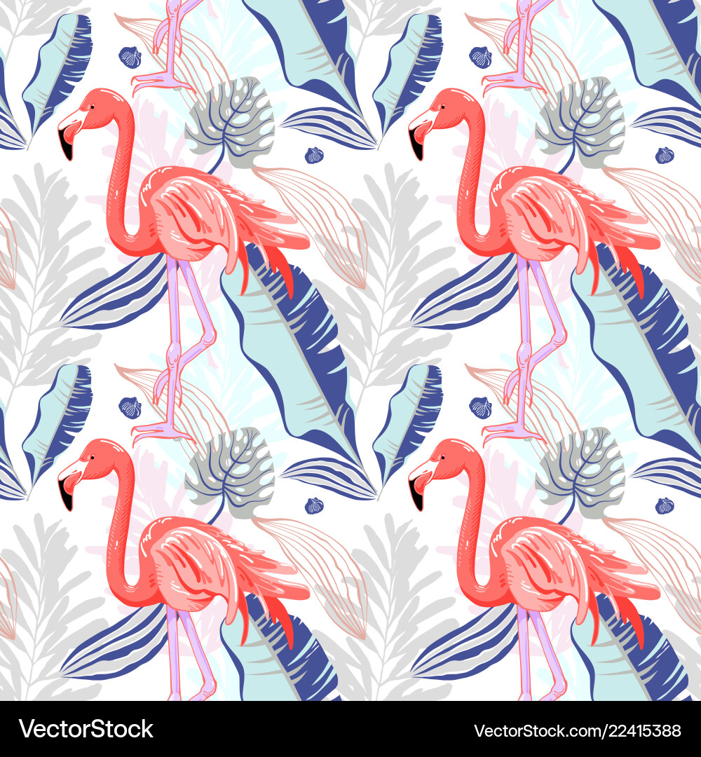 Hand drawing seamless pattern with pink flamingo Vector Image