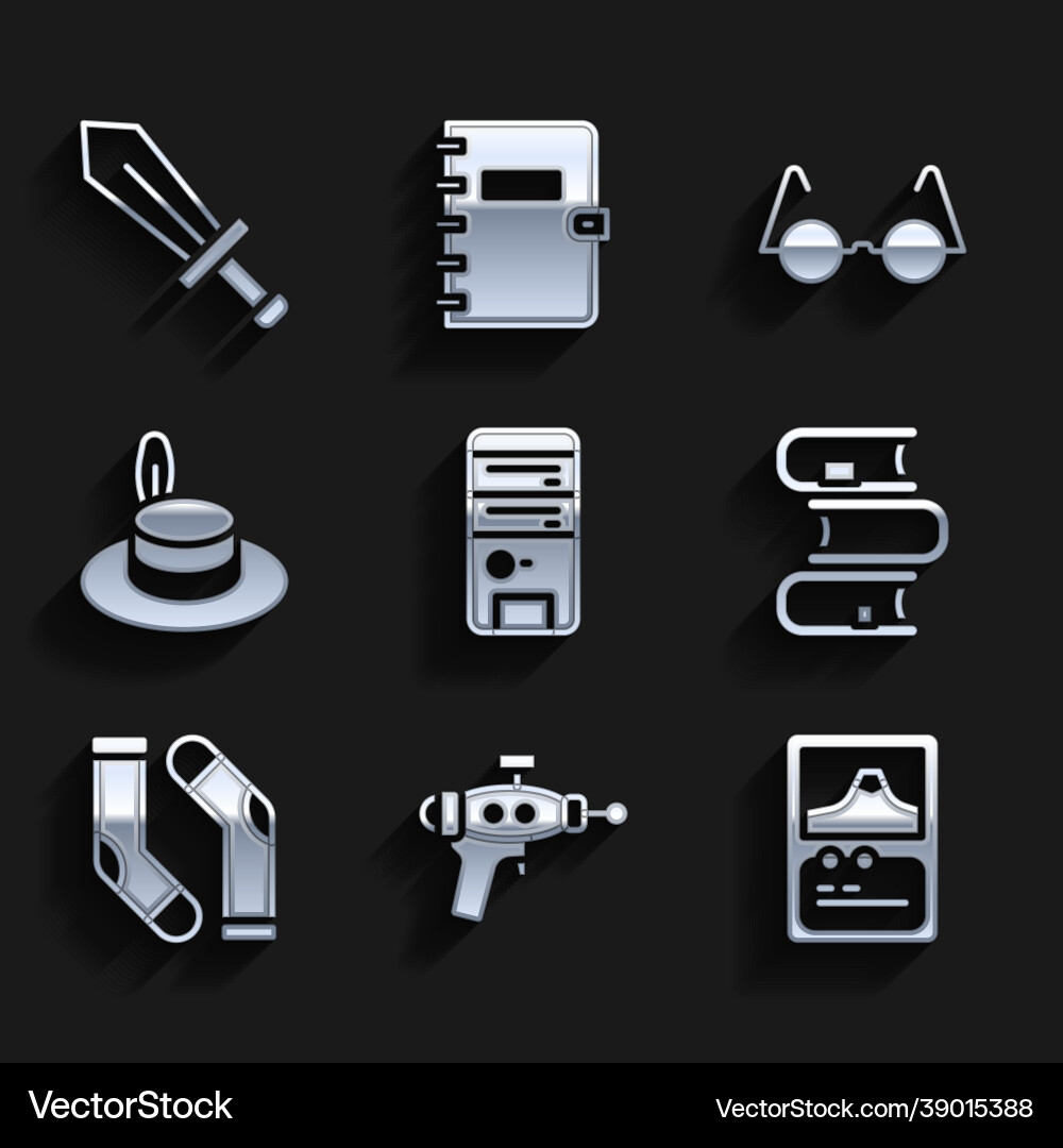 Set computer ray gun card game book socks man Vector Image