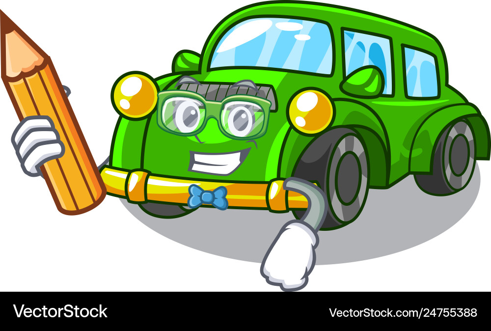Student miniature classic car in shape characters Vector Image