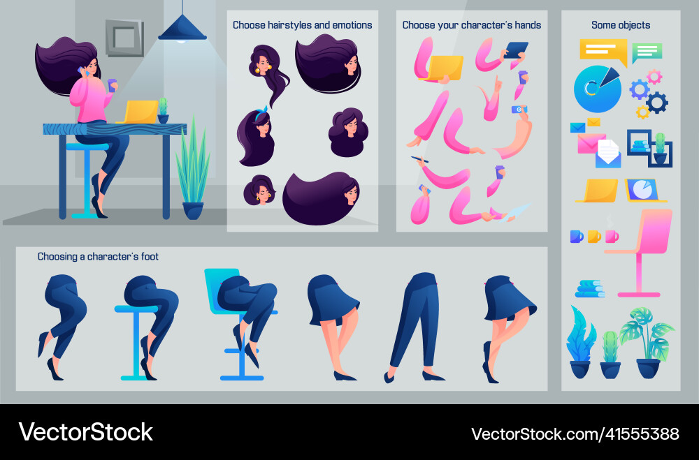 Stylized business character secretary set Vector Image