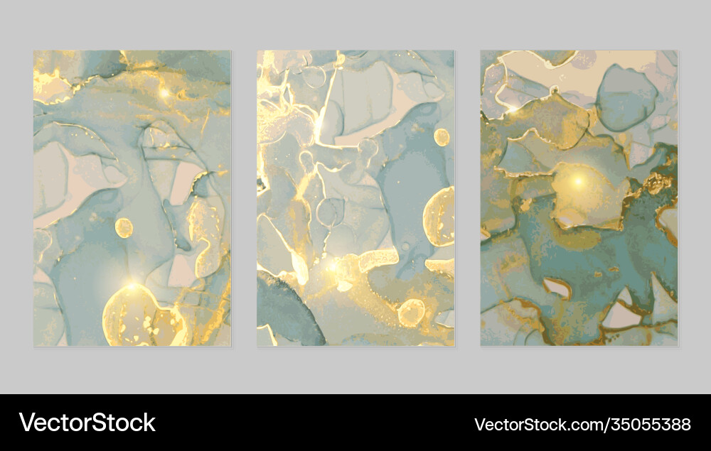 Teal and gold marble abstract backgrounds set Vector Image