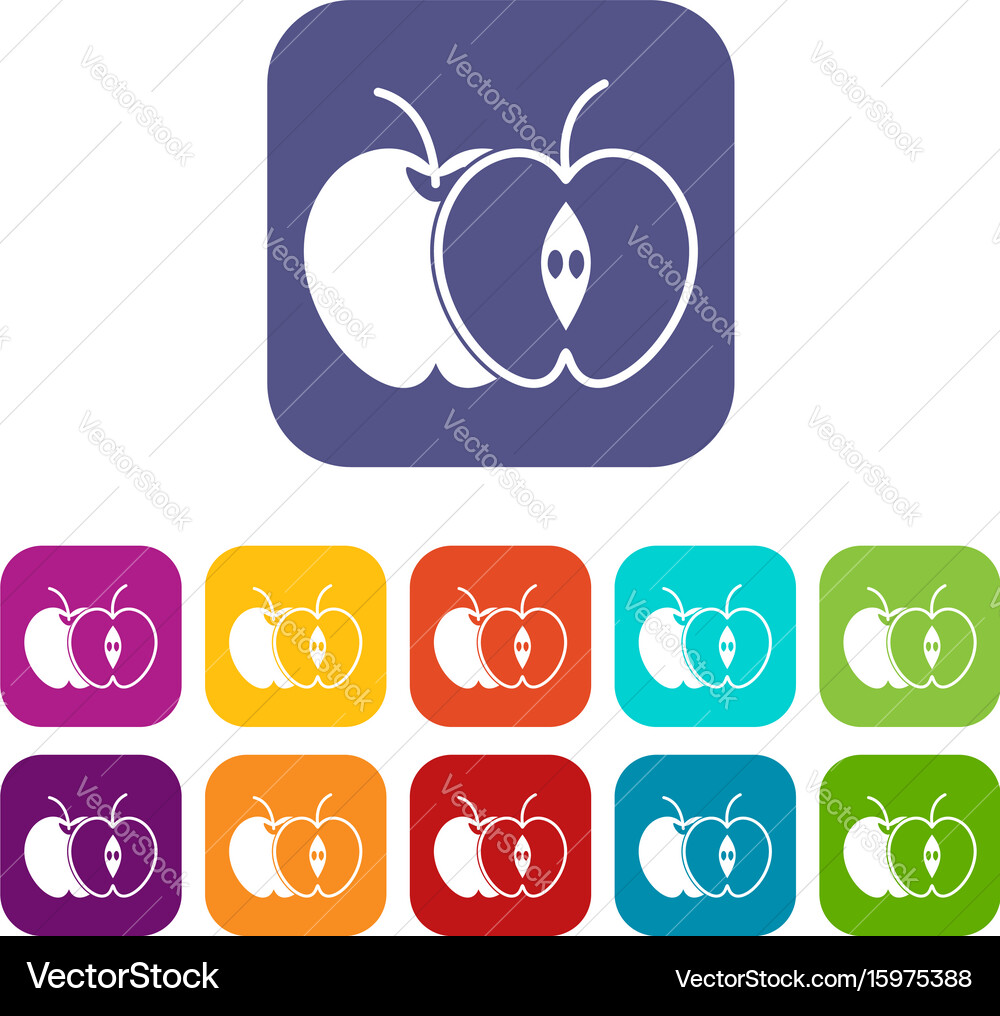 Whole apple and half icons set Royalty Free Vector Image