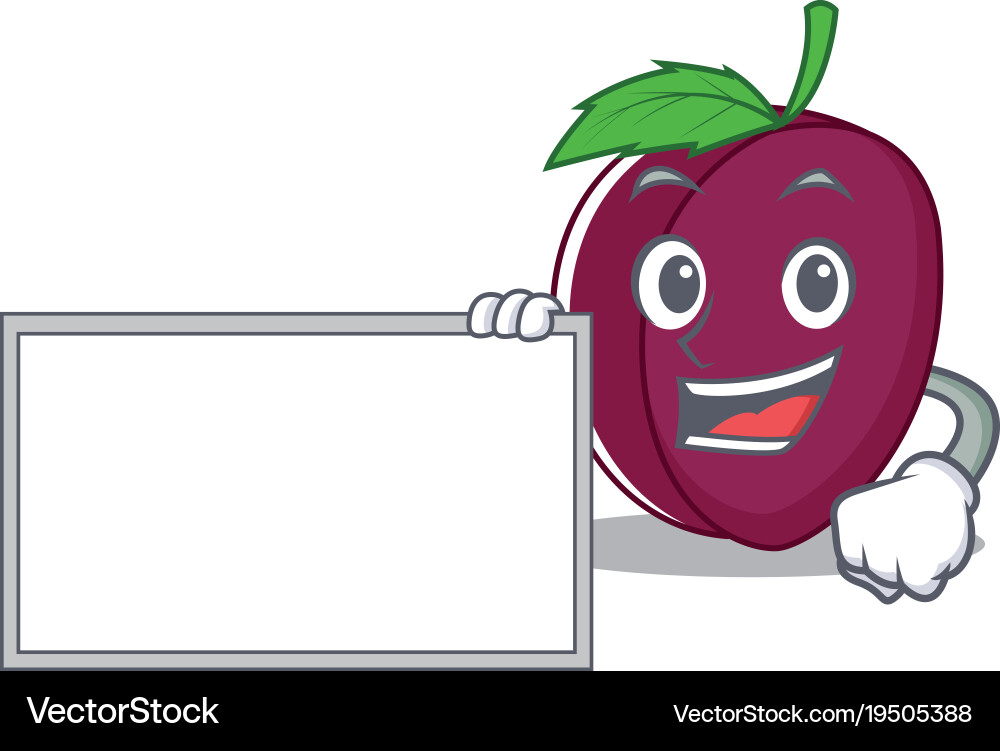 With board plum character cartoon style Royalty Free Vector