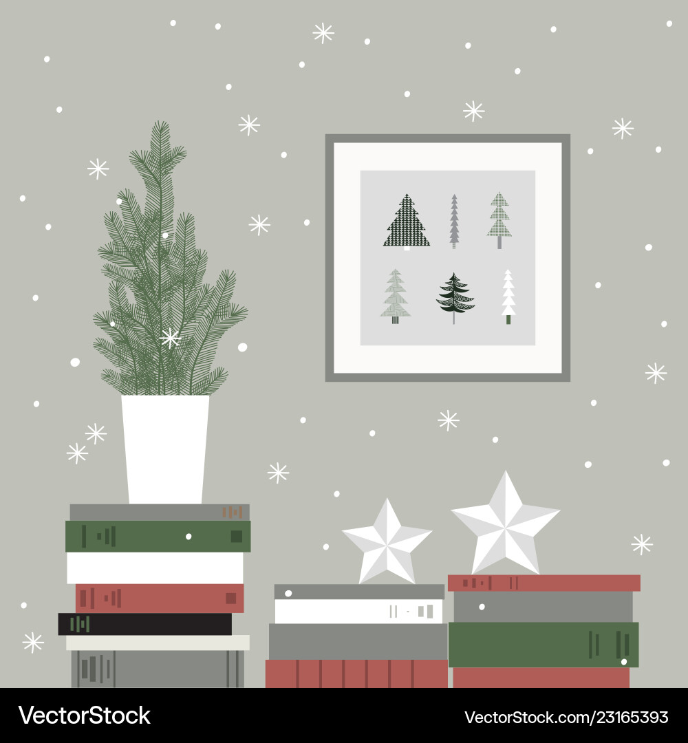 Christmas card with tree and books Royalty Free Vector Image