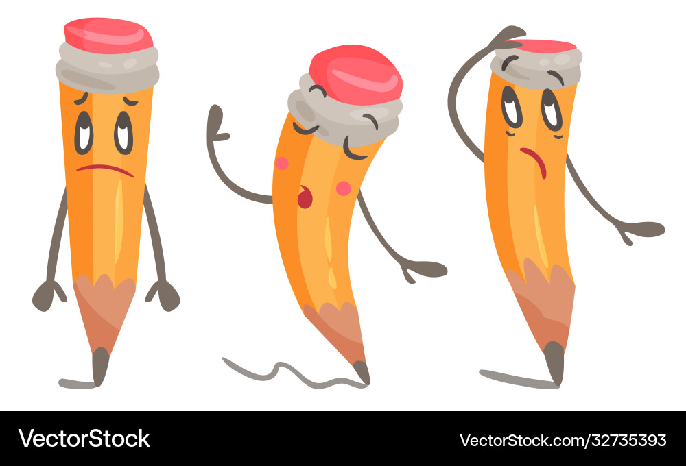Cute humanized pencil character with arms and face
