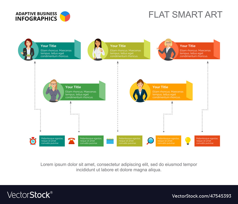 Five workers process chart template Royalty Free Vector