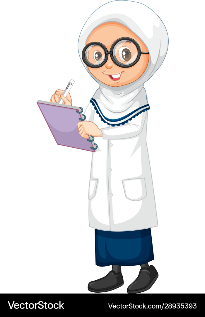 Muslim girl writing notes on white background Vector Image