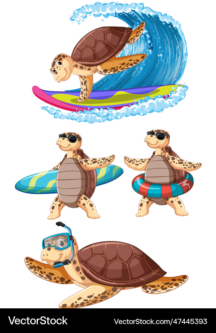 Sea turtle cartoon characters in summer theme Vector Image