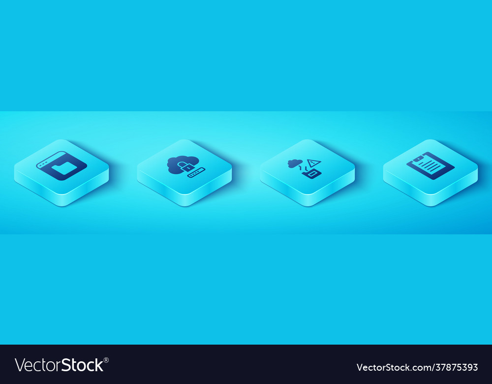 Set isometric browser files cloud computing lock Vector Image
