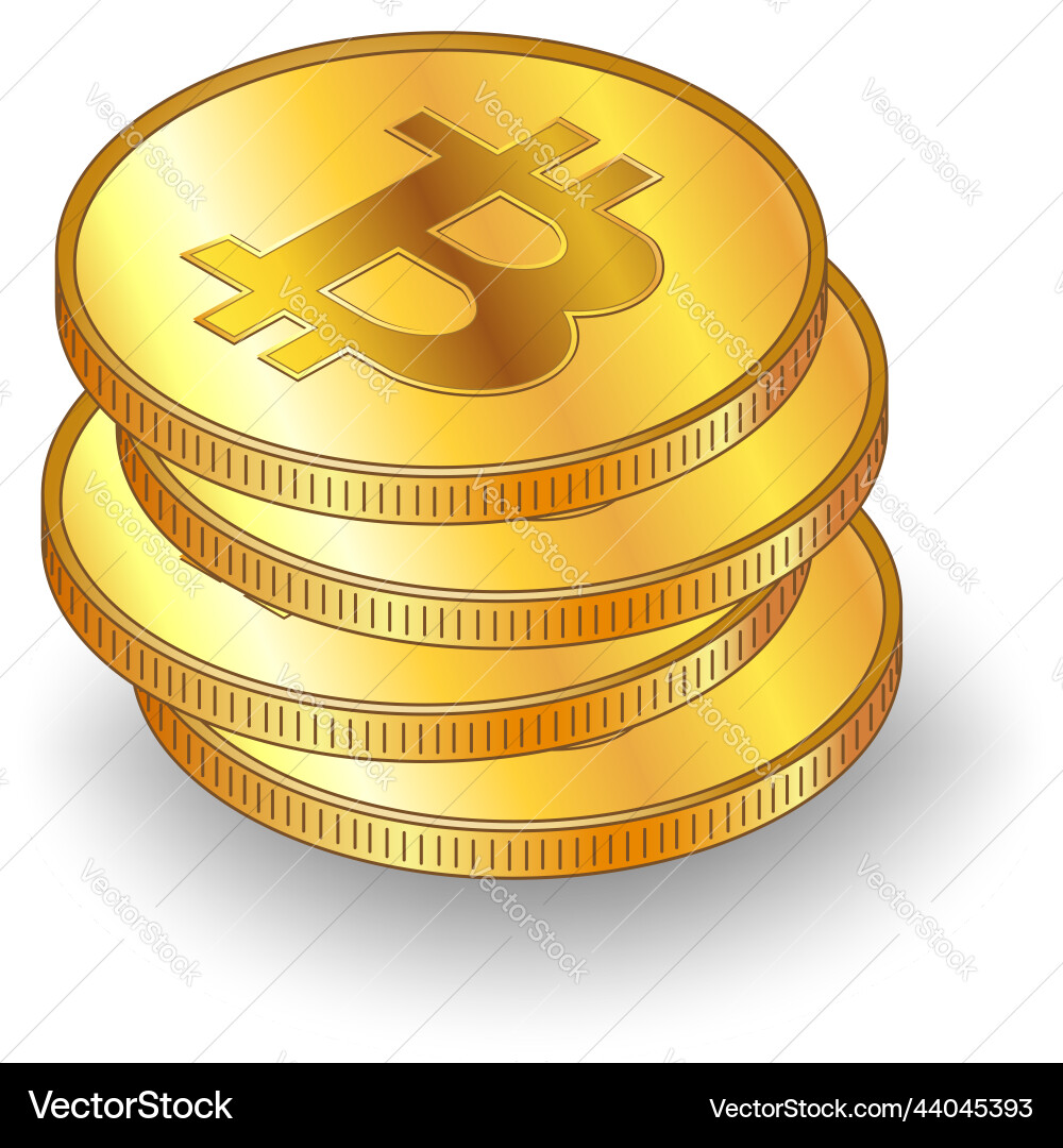 Set of gold coins in stack bitcoin btc Royalty Free Vector