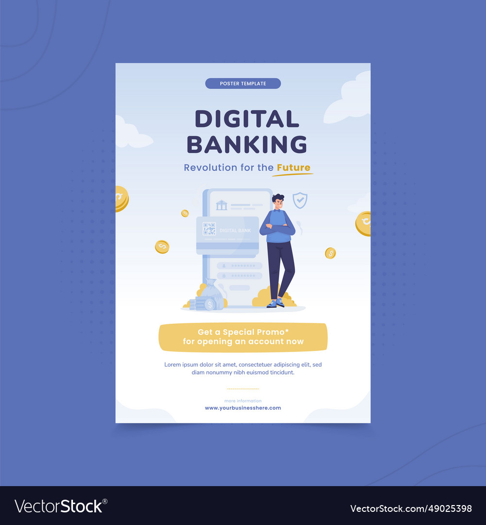 Digital banking on poster template Royalty Free Vector Image