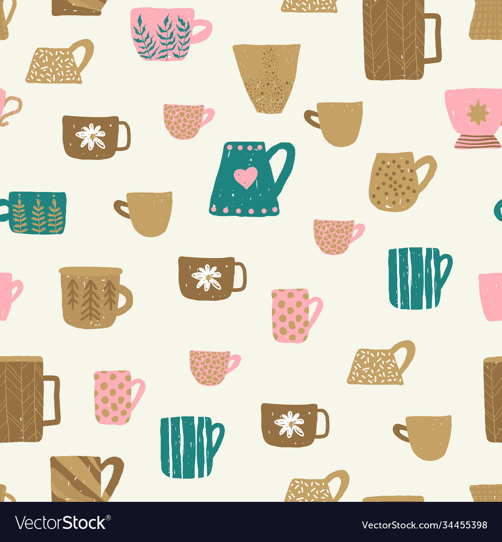 Seamless pattern with different cups tea Vector Image