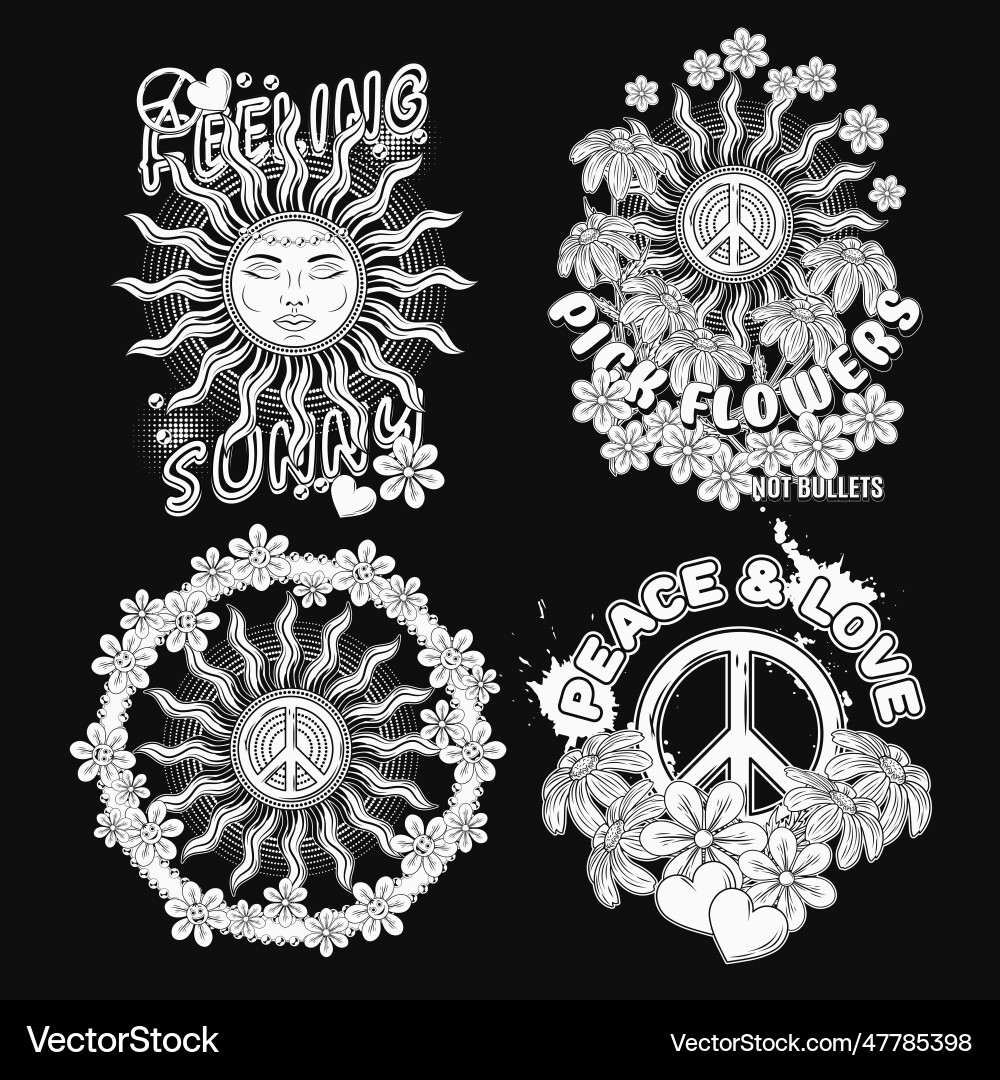 Summer labels with sun peace sign chamomile Vector Image