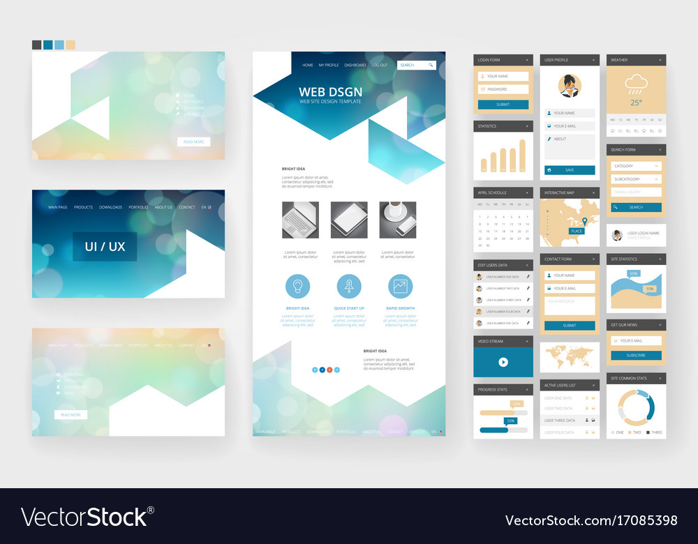 Website design template and interface elements Vector Image