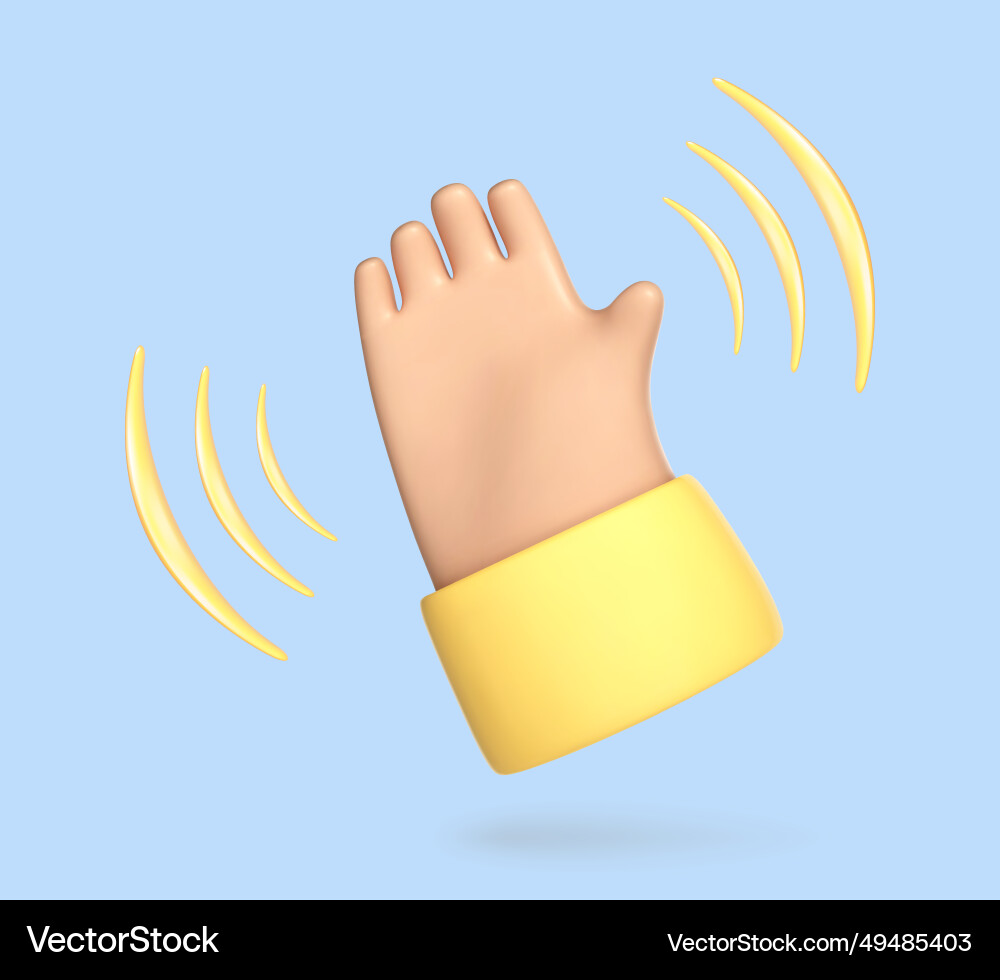 3d cartoon hand waving icon gesture hello Vector Image