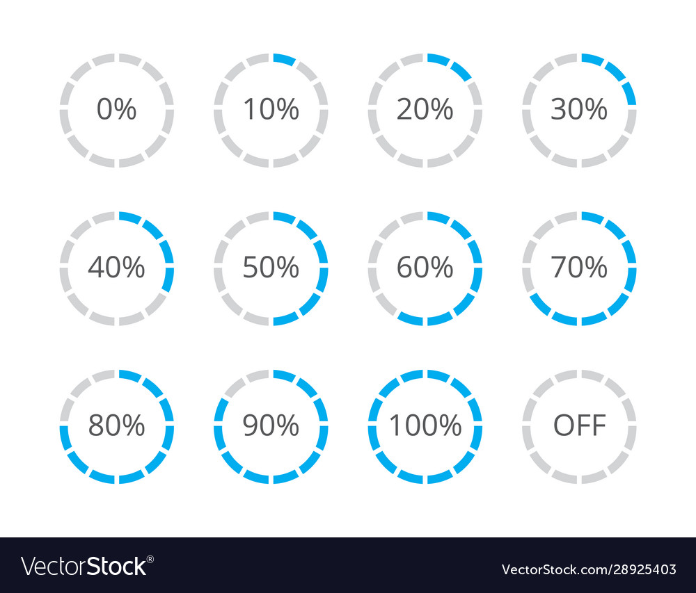 Circle Progress Bar Set With Percentage Numbers Vector Image