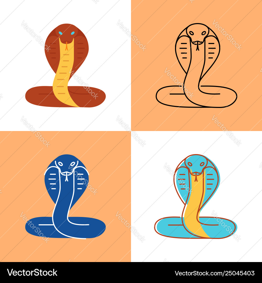 Cobra snake icon set in flat and line styles Vector Image
