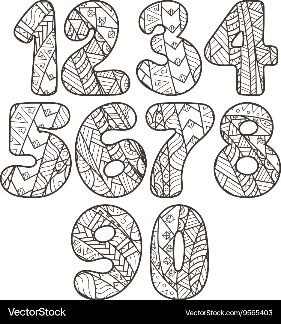 Entangle numbers set collection of doodle Vector Image