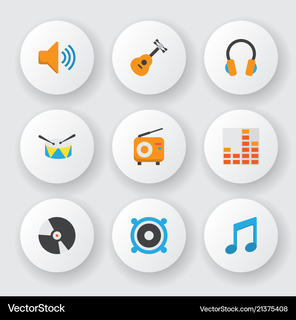 Audio icons flat style set with guitar percussion Vector Image