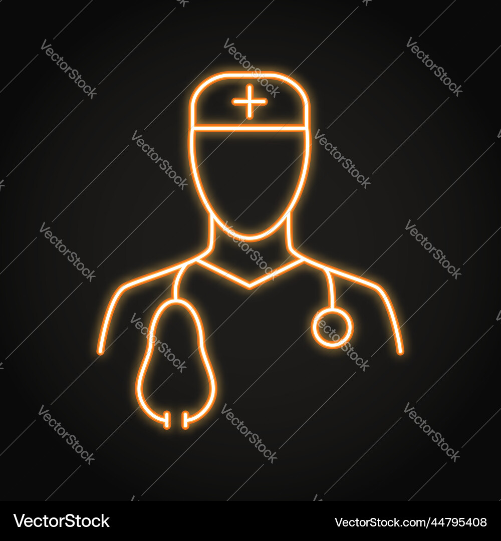 Doctor with stethoscope neon icon Royalty Free Vector Image