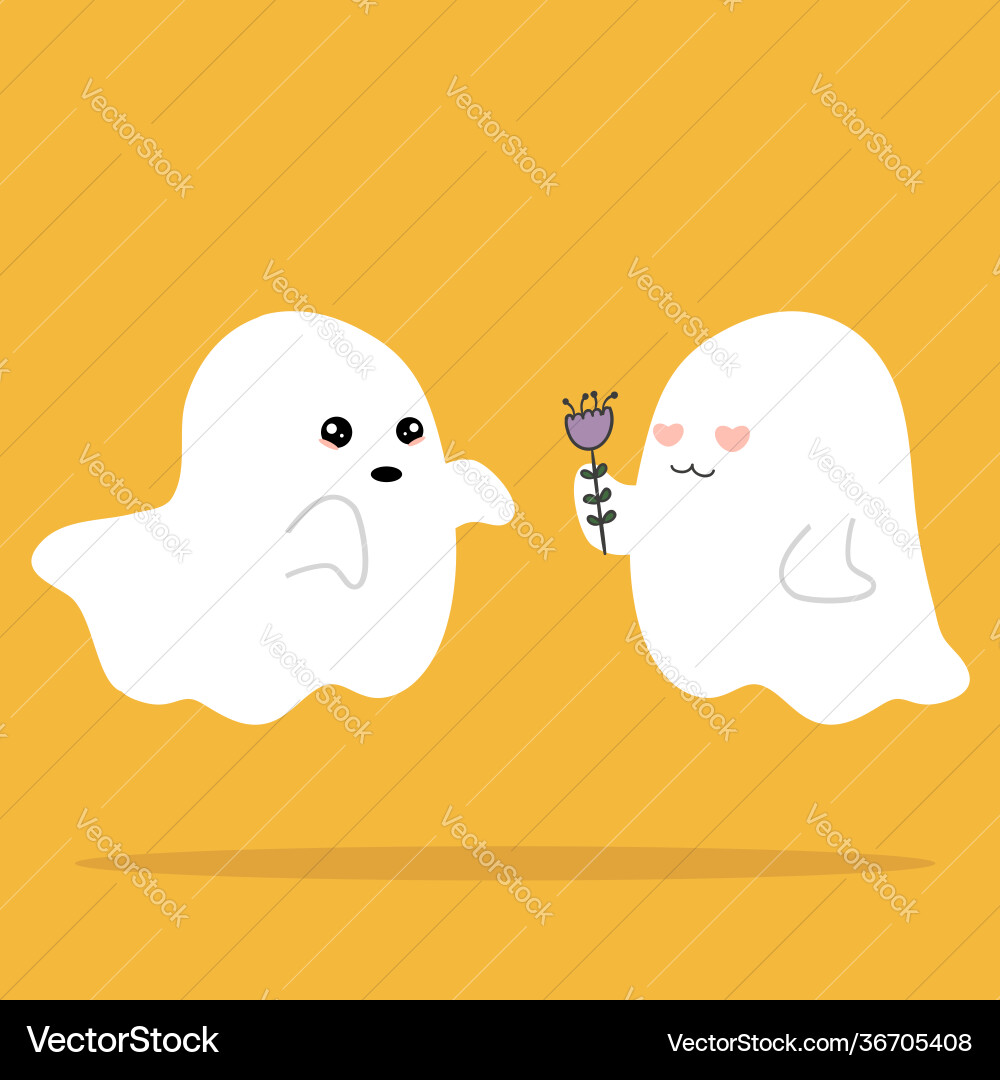 Ghost couple love with flower Royalty Free Vector Image