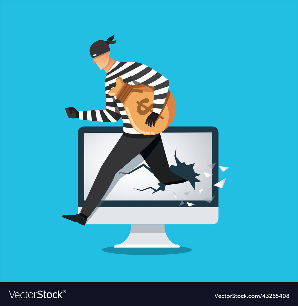 Hacker Thief Hacking Into A Computer Royalty Free Vector