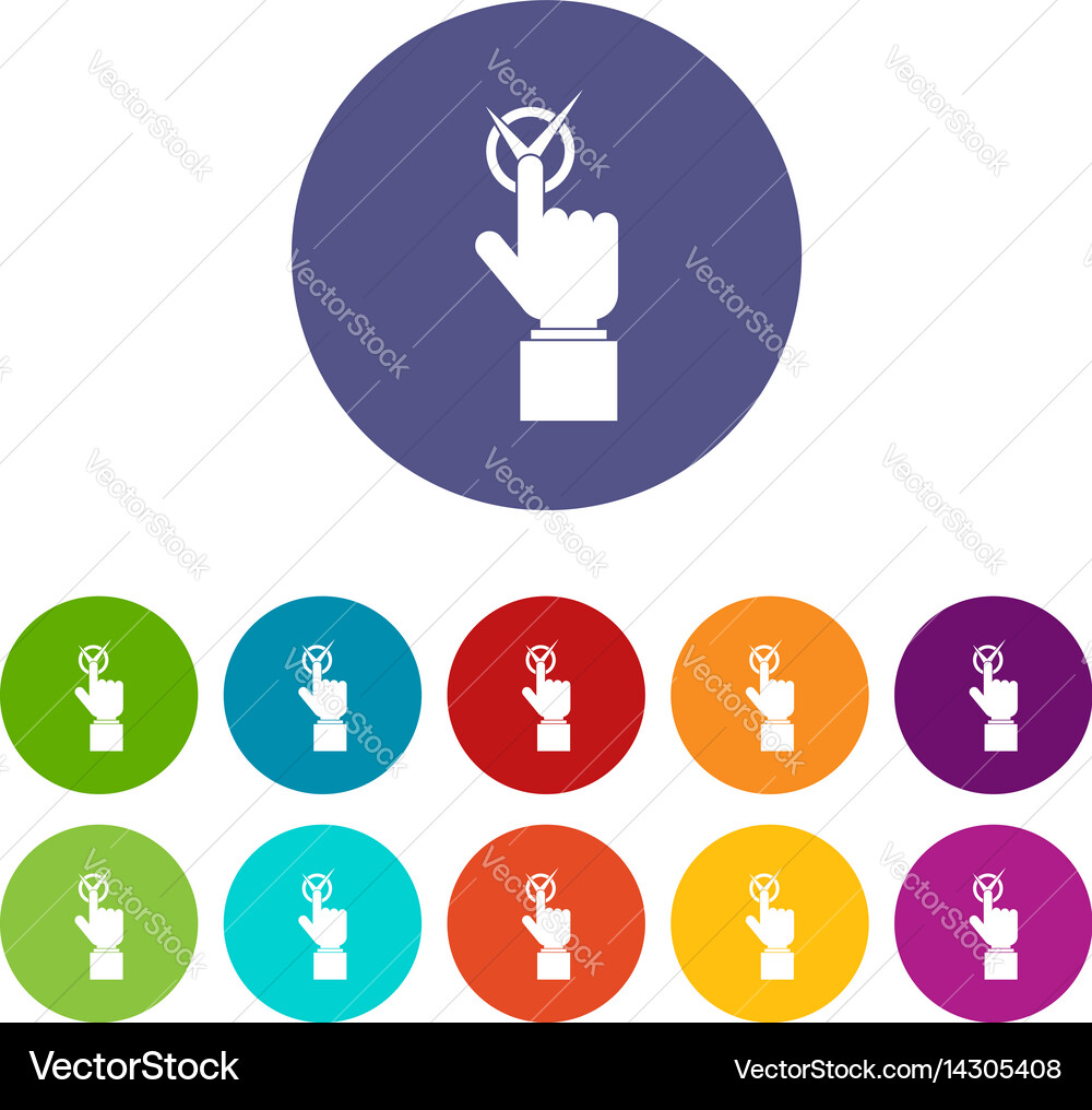 Hand finger pressing button with tick icons set Vector Image